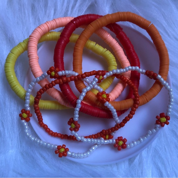 Jewelry | 7 Beaded Stretchy Bracelets Bold Colorful Floral | Poshmark